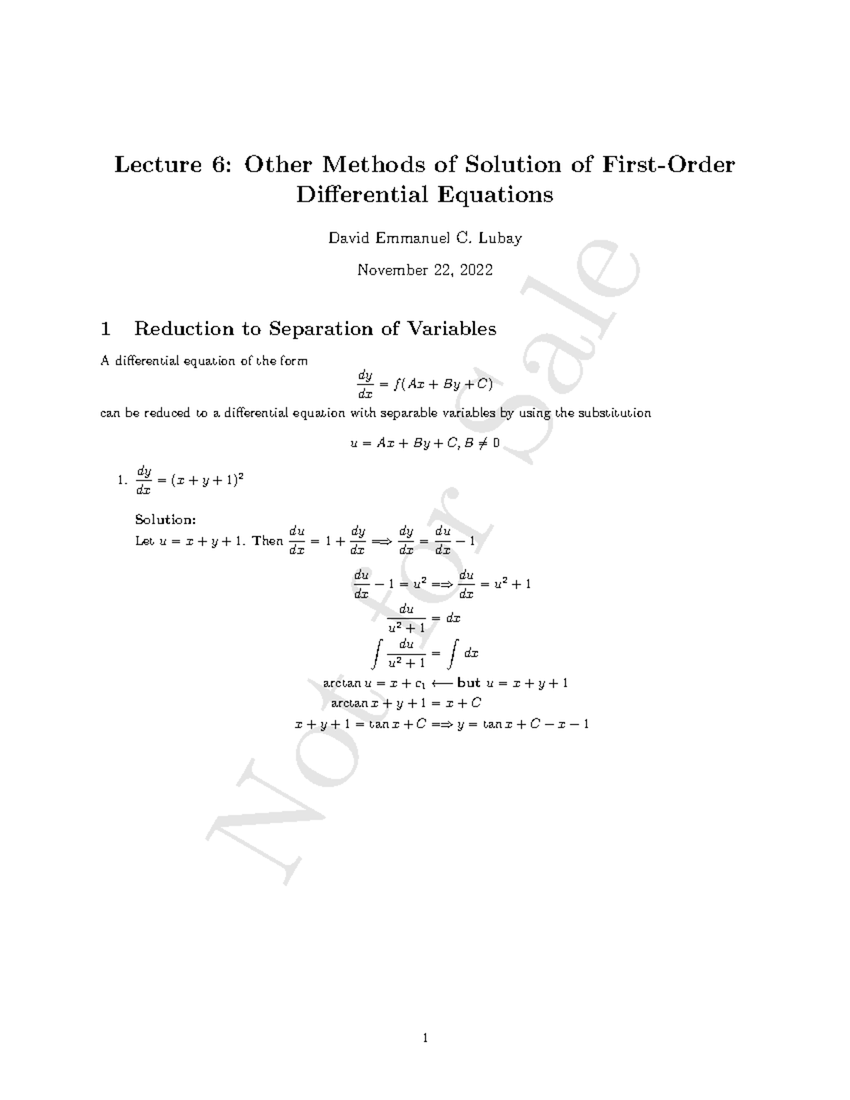 Lecture 6 - Other Methods in Solving First Order Differential Equations ...