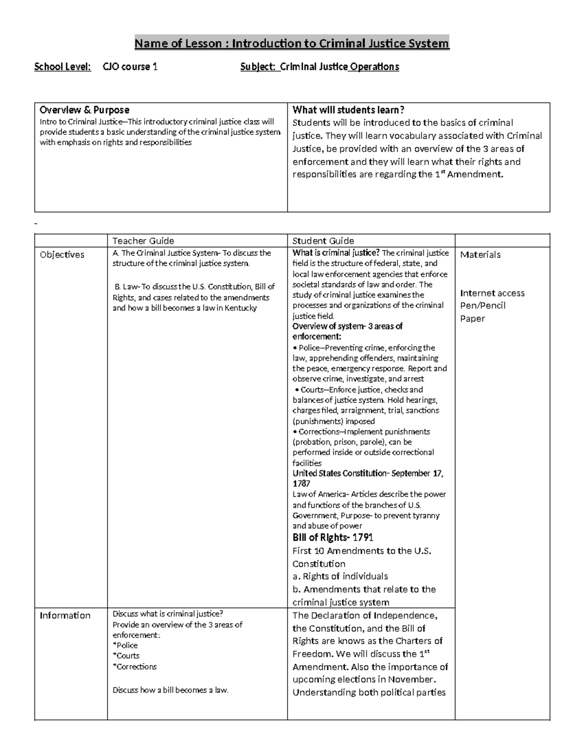 Criminal Justice Operations intro overview and worksheet - Name of ...