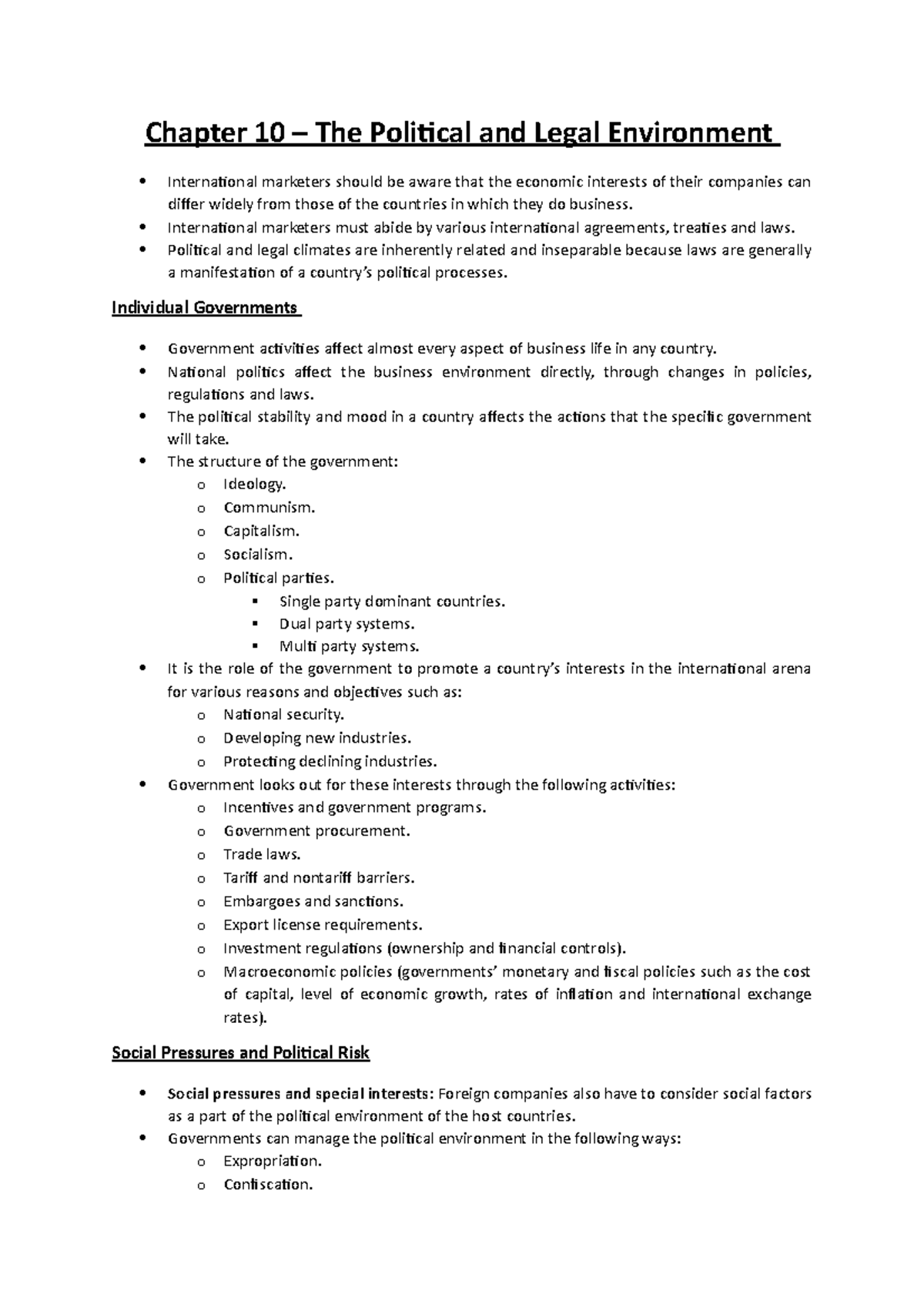 Chapter 10 - The Political and Legal Environments - Chapter 10 – The ...