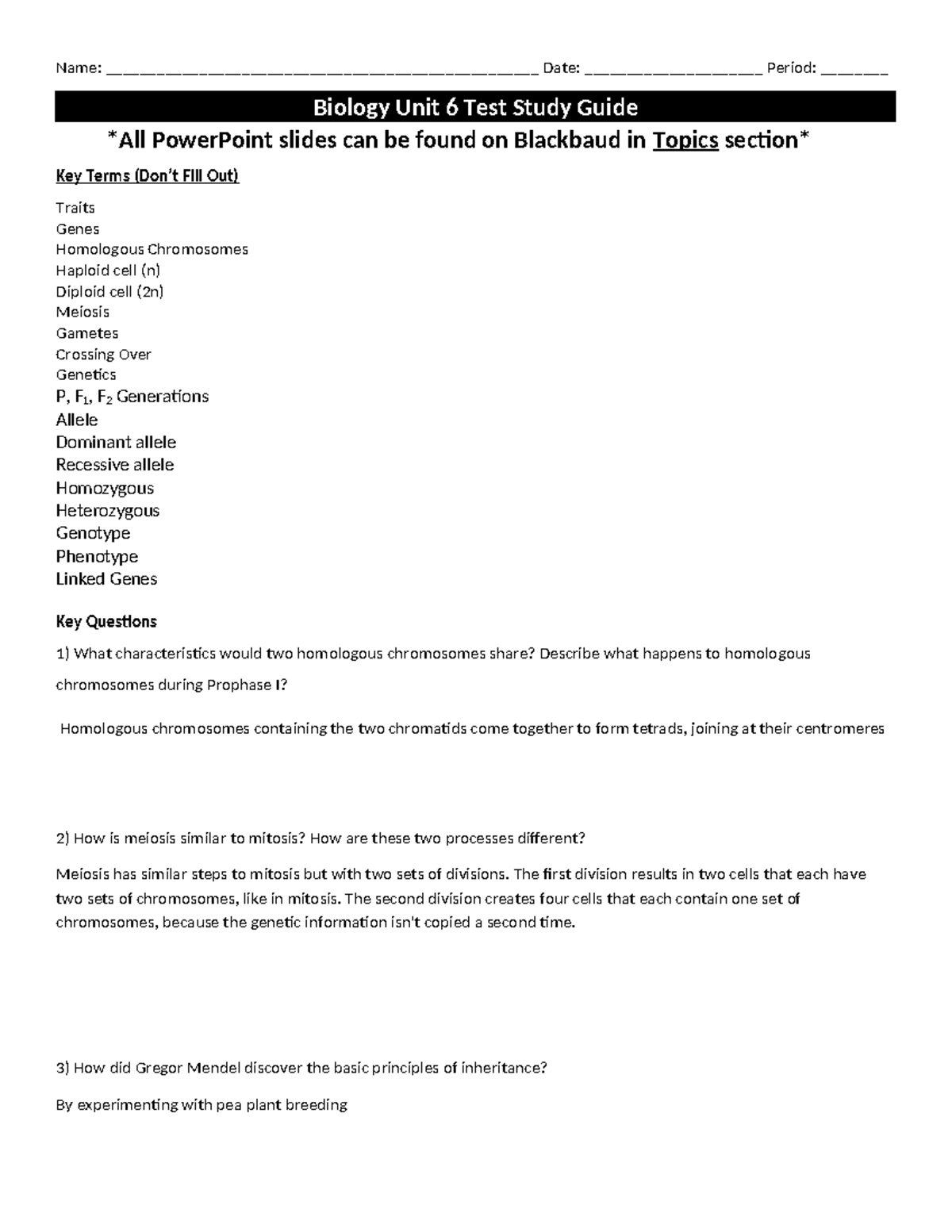 Unit 6 Test Study Guide - yap yap - Name