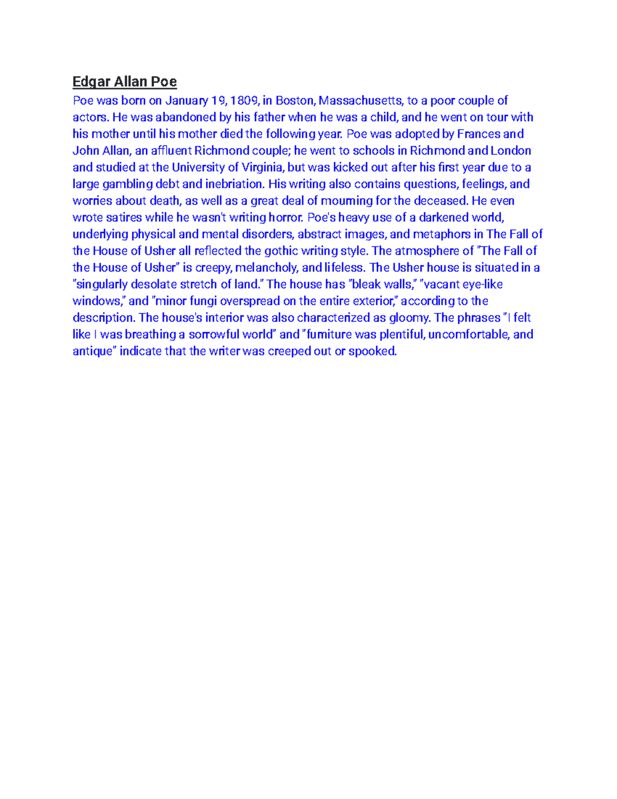 Assignment 6.4 A Closer Look at Writing Style - Edgar Allan Poe Poe was ...