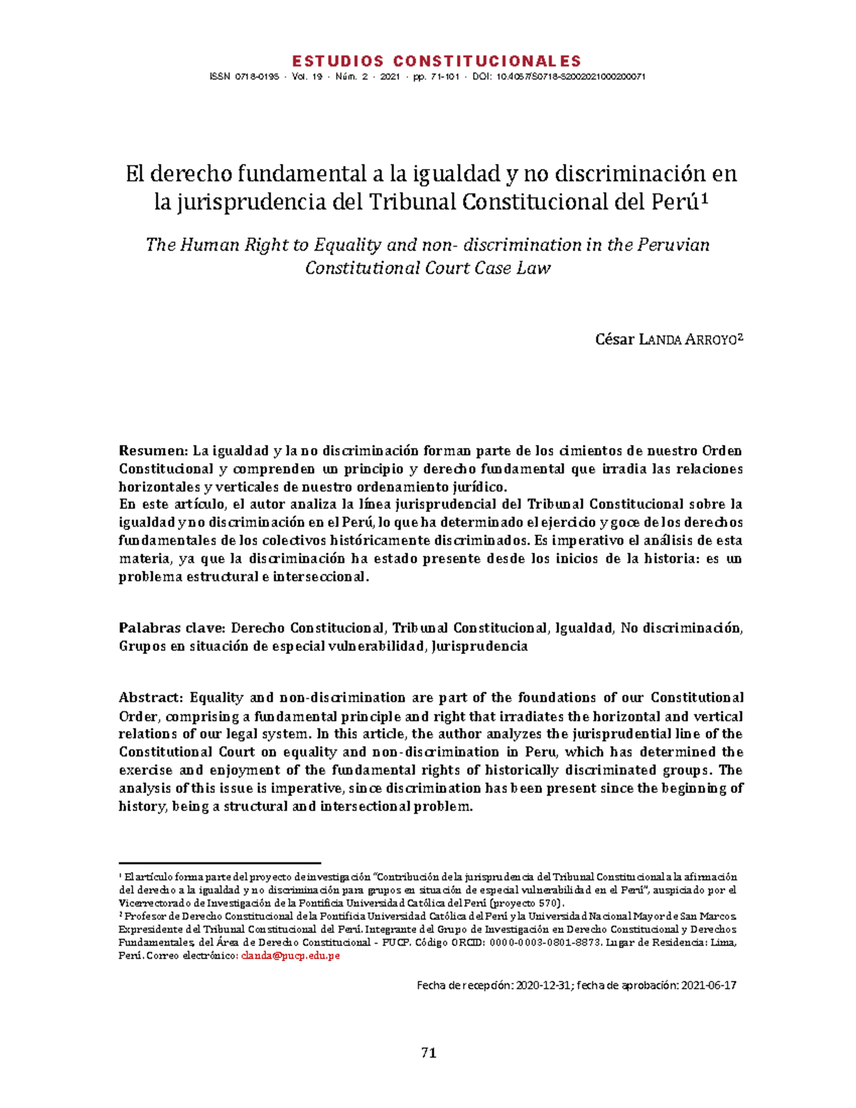 (Cesar Landa) El derecho fundamental a la igualdad y no discriminación en la jurisprudencia del ...