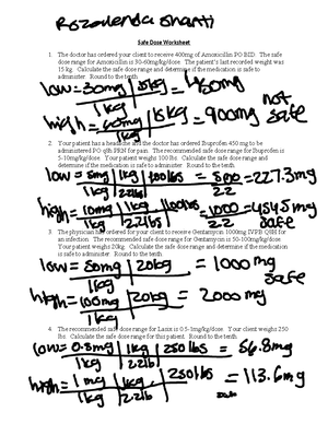 Safe+Dose+Worksheet - Safe Dose Worksheet 1. The doctor has ordered ...