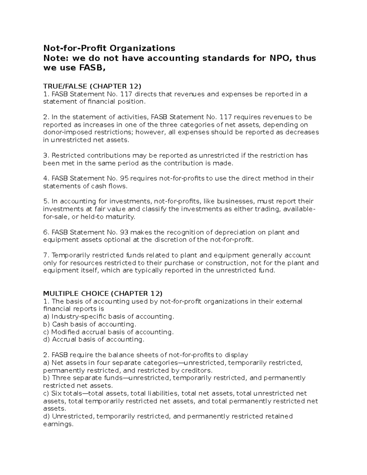 NPO - NPO - Not-for-Profit Organizations Note: we do not have accounting standards for NPO, thus ...