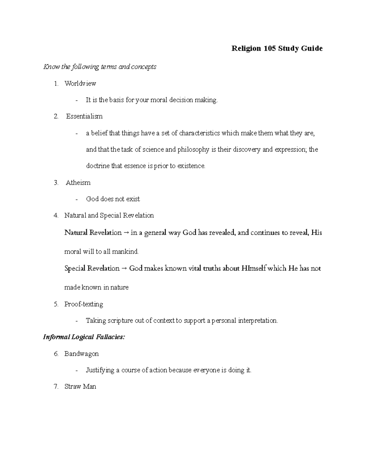 Religion 105 Study Guide - Religion 105 Study Guide Know the following ...