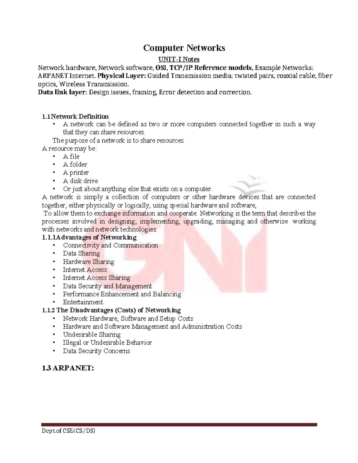 CN Unit-I - Computer Networks UNIT-I Notes Network hardware, Network ...