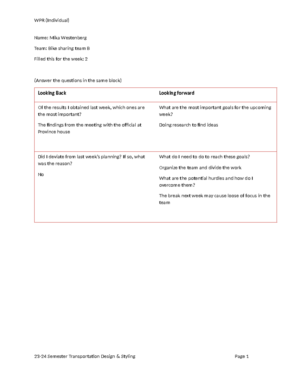 WPR Individual - A brief explanation of the course - WPR (Individual ...