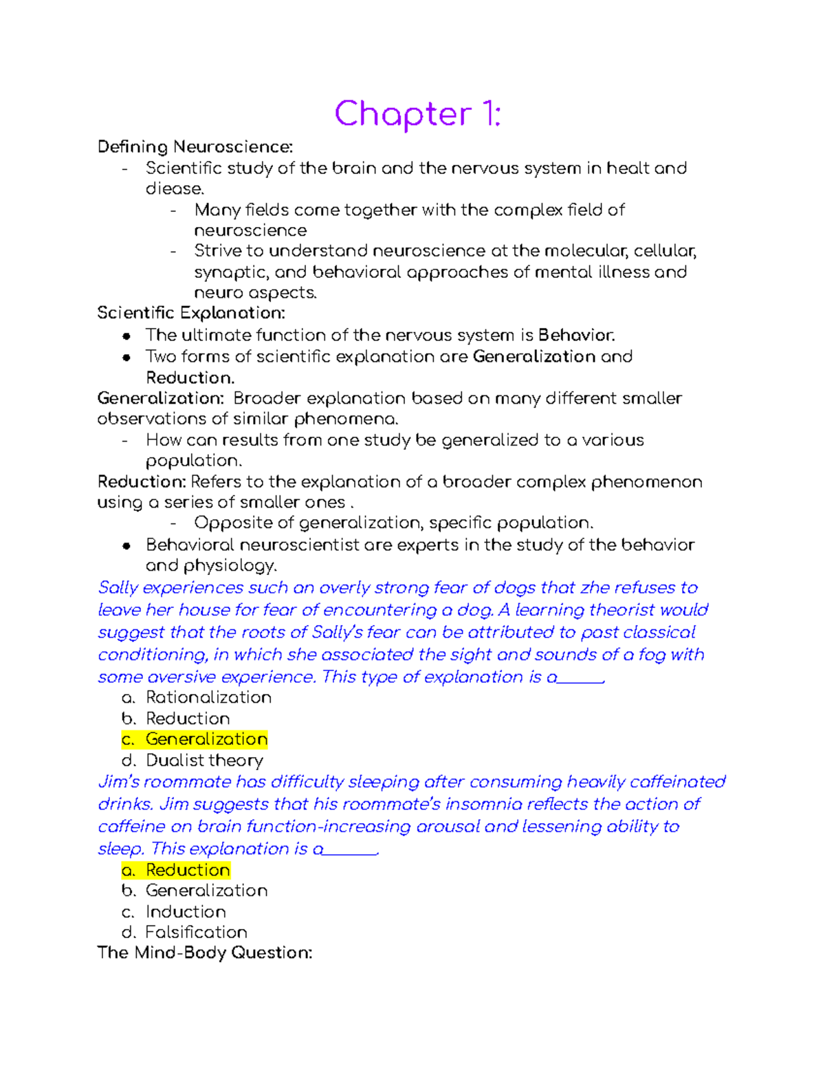 Neuro notes - BIOL 105 - University of Nevada - Studocu