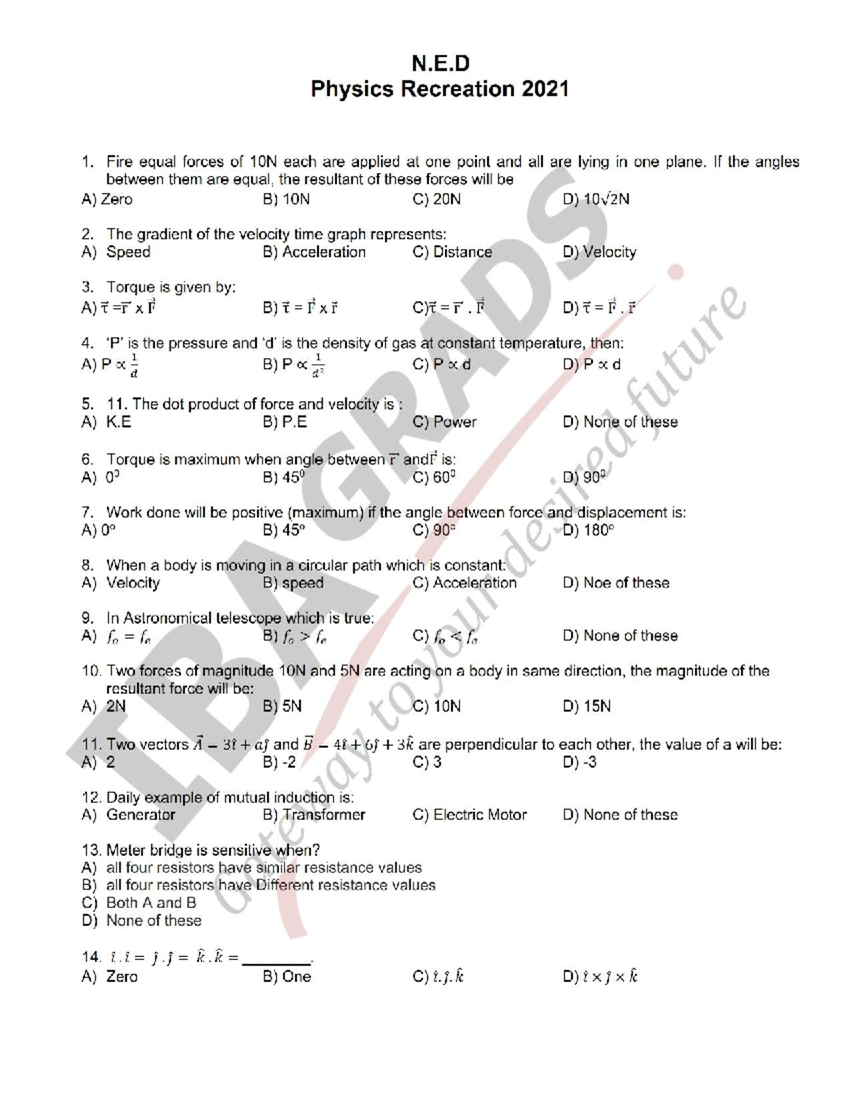 NED PHYSICS RECREATION PAPER FOR UNIVERSITY STUDENTS - N.E Physics ...
