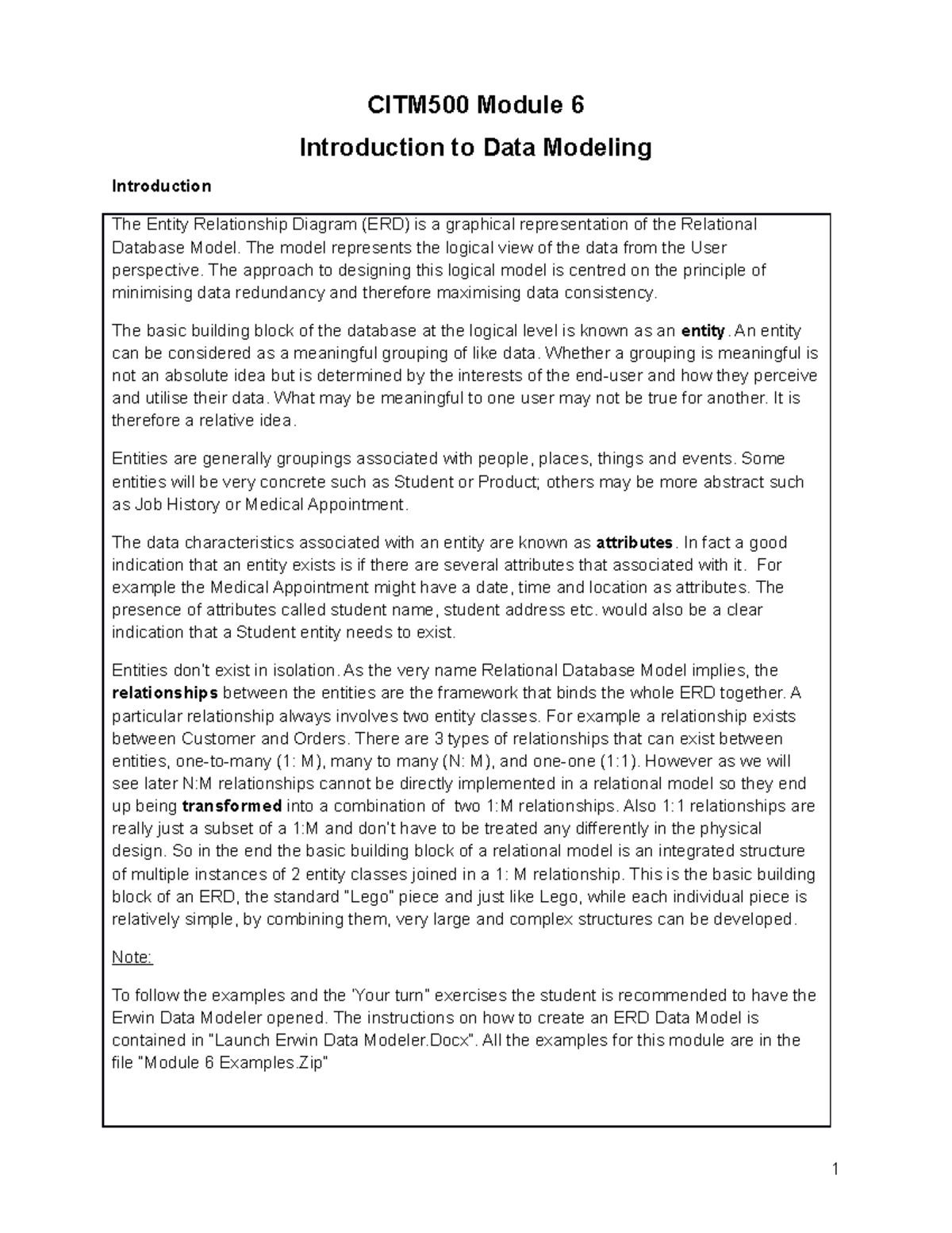 Module 06 Introduction to Data Modeling - CITM500 Module 6 Introduction ...