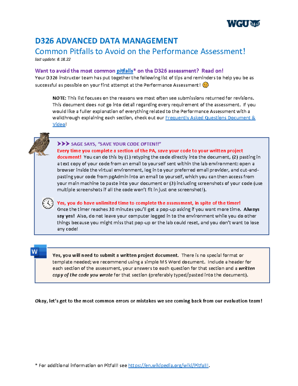 D326 Common Pitfalls to Avoid - For additional information on Pitfall ...
