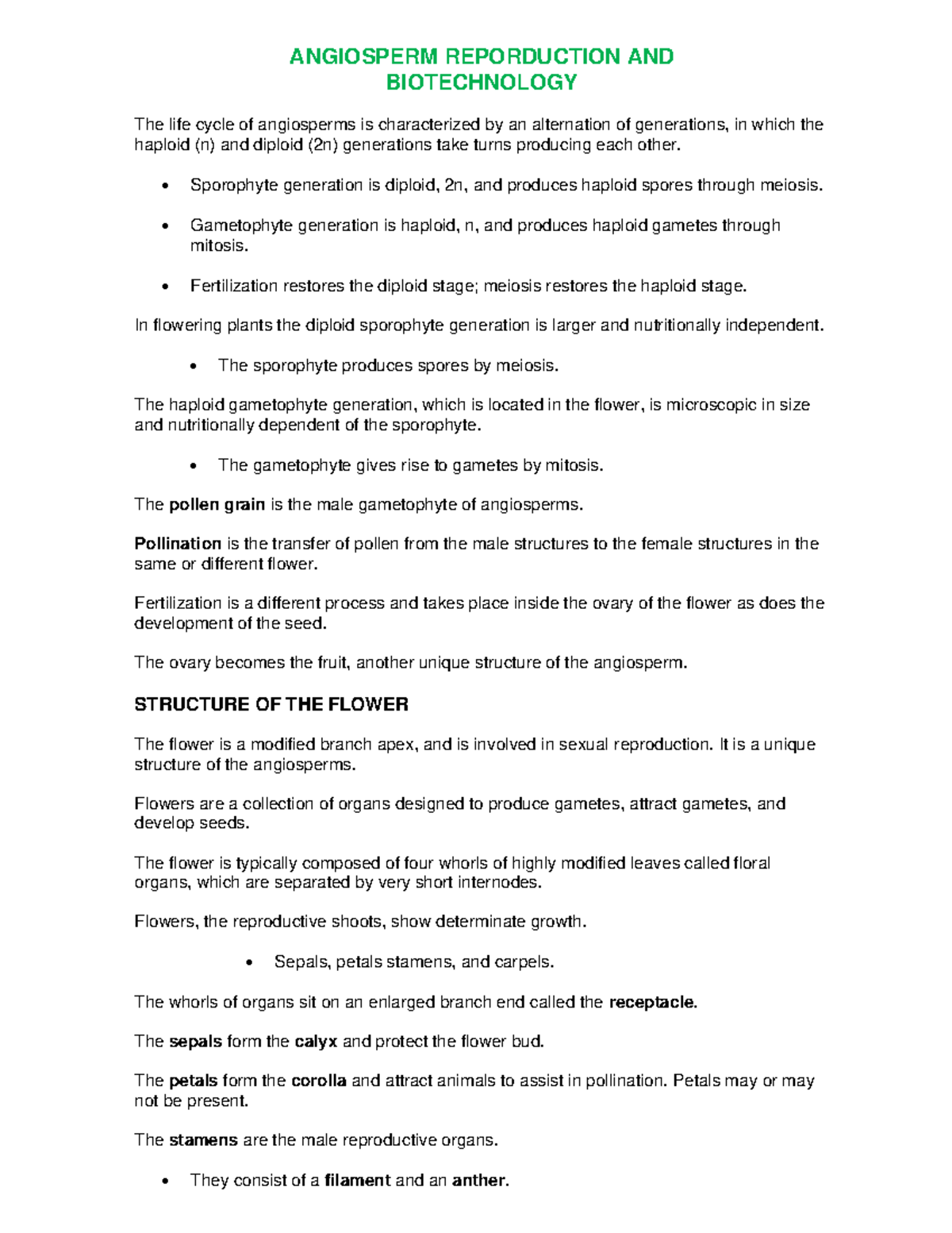 Angiosperm Reproduction and Biotechnology - ANGIOSPERM REPORDUCTION AND ...