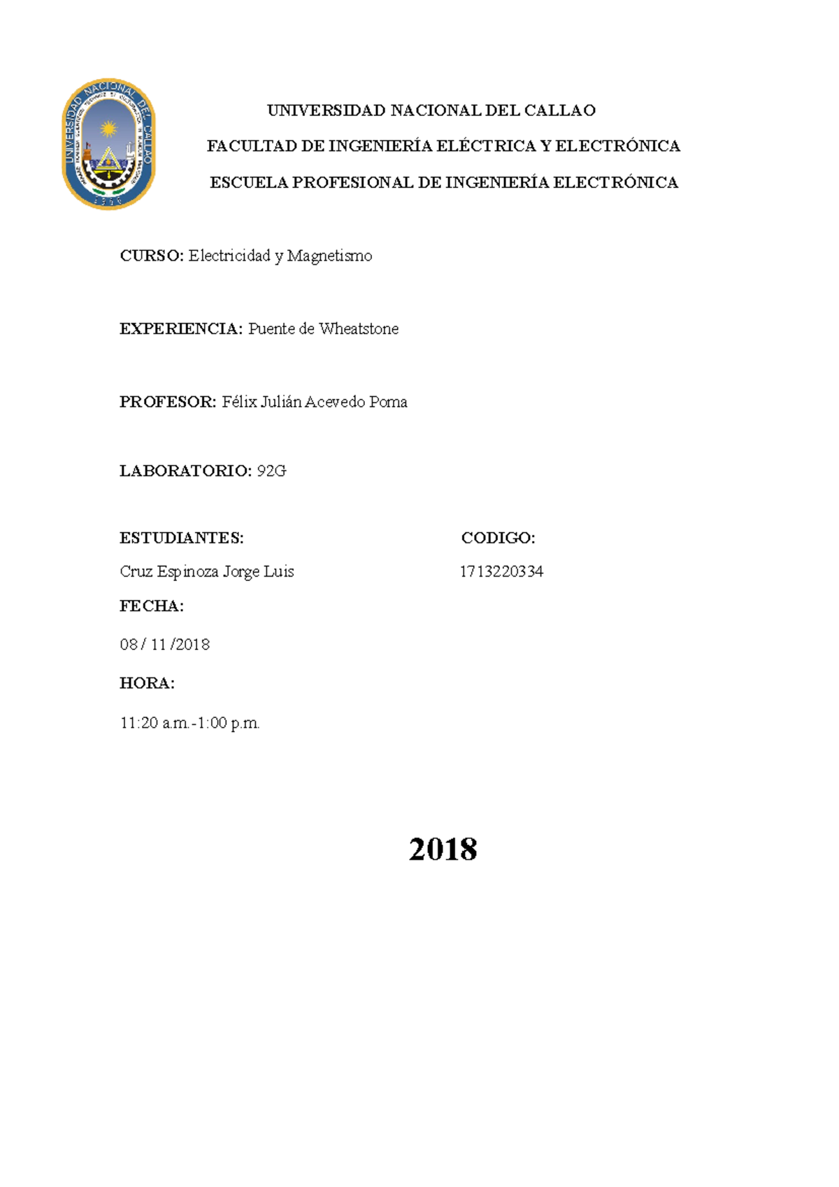 Informe 7 Electricidad Y Magnetismo Universidad Nacional Del Callao