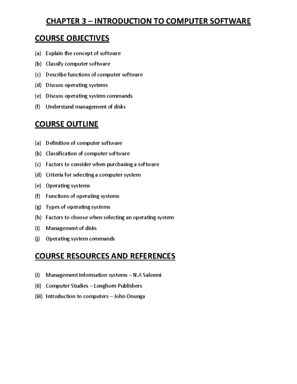 Chapter III Computer Software - CHAPTER 3 – INTRODUCTION TO COMPUTER SOFTWARE COURSE OBJECTIVES ...