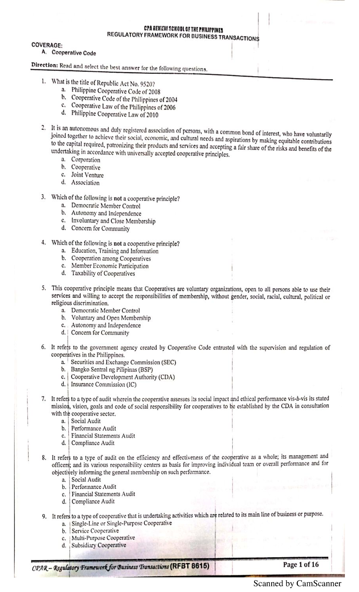 RFBT 8615 - Cooperative Code Quizzers - BS in Accountancy - Studocu