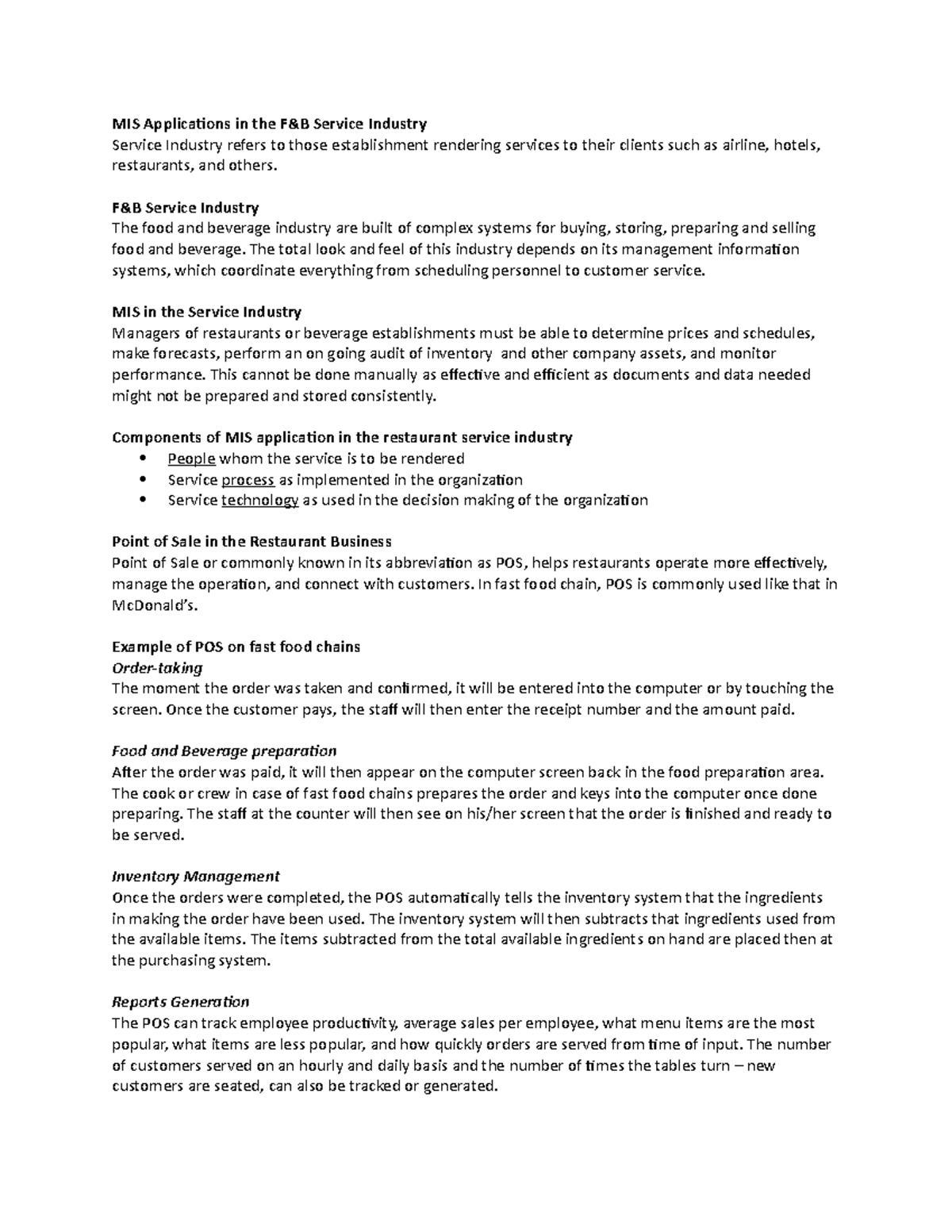 MIS APPLICATIONS EXAMPLES AND EXPLANATIONS - MIS Applications in the F ...