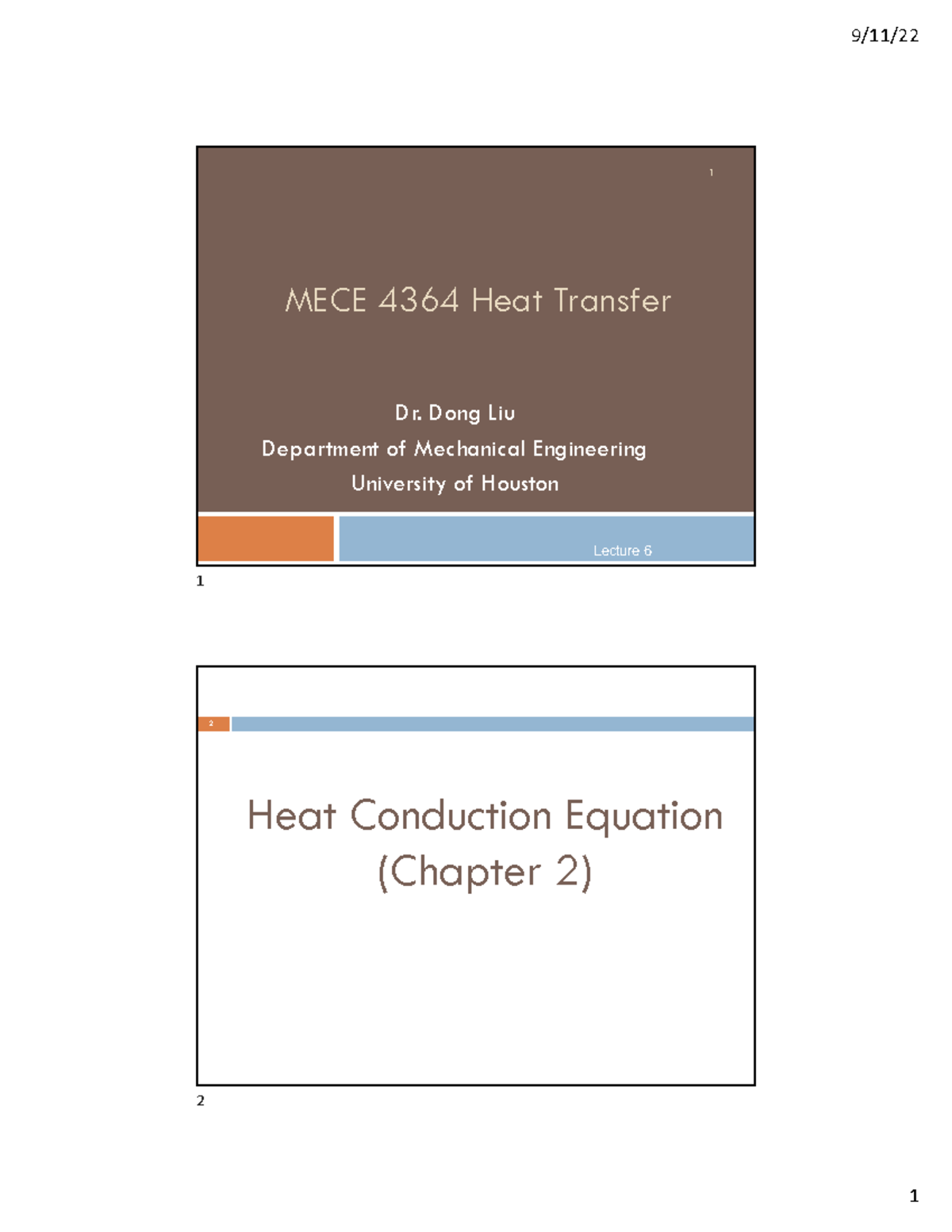 Lecture 6 Heat Diffusion Equation Part 2 - MECE 4364 Heat Transfer Dr ...
