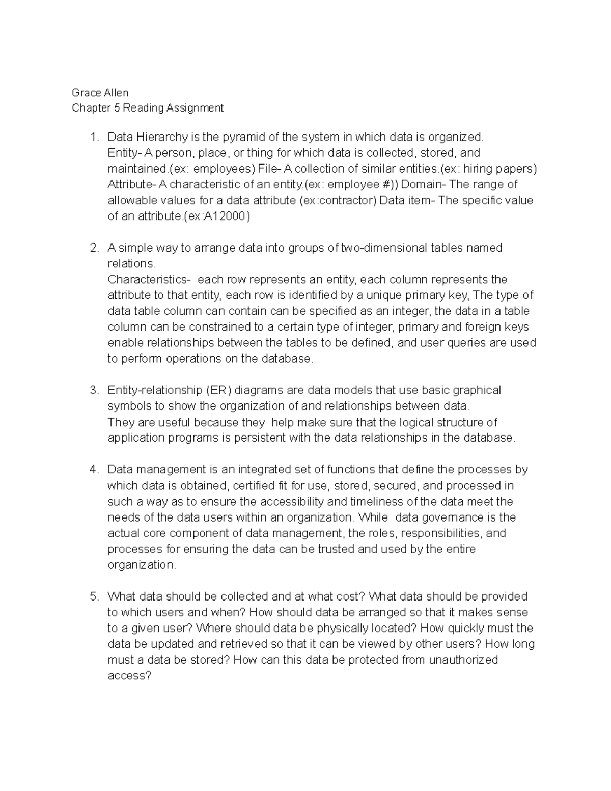 Chapter 5 Reading Assignment - Grace Allen Chapter 5 Reading Assignment ...