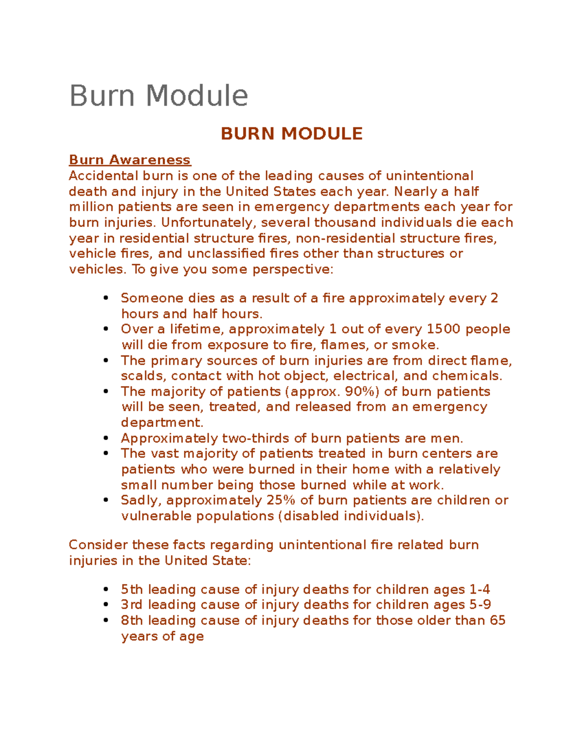Burn Module - burn doc - Burn Module BURN MODULE Burn Awareness ...