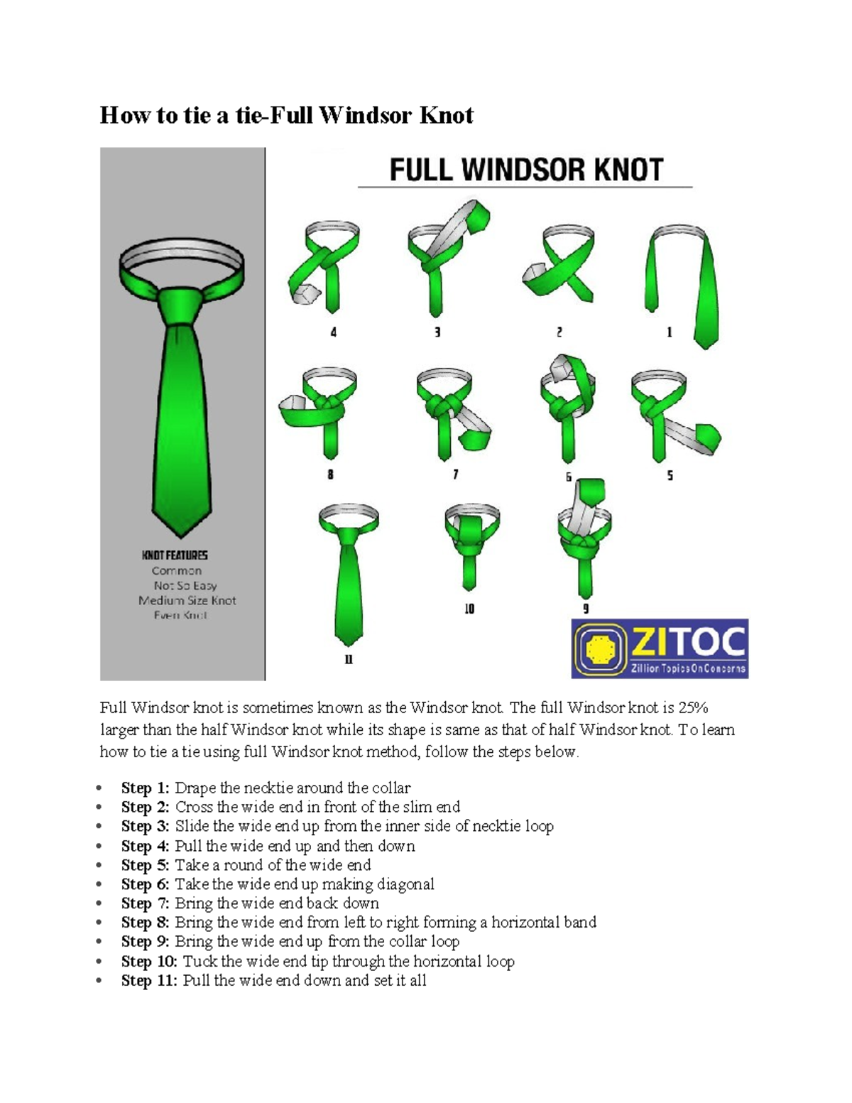 Full Windsor Knot - To learn, how to tie a tie. - How to tie a tie-Full ...