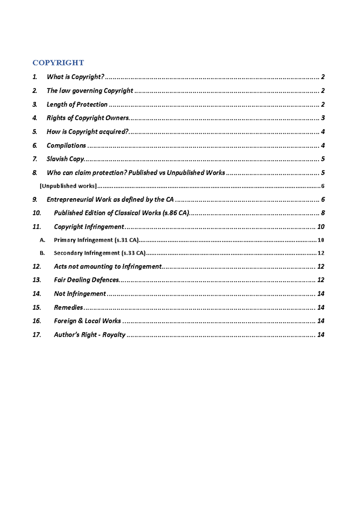 Copyright notes - COPYRIGHT What is Copyright? The law governing ...