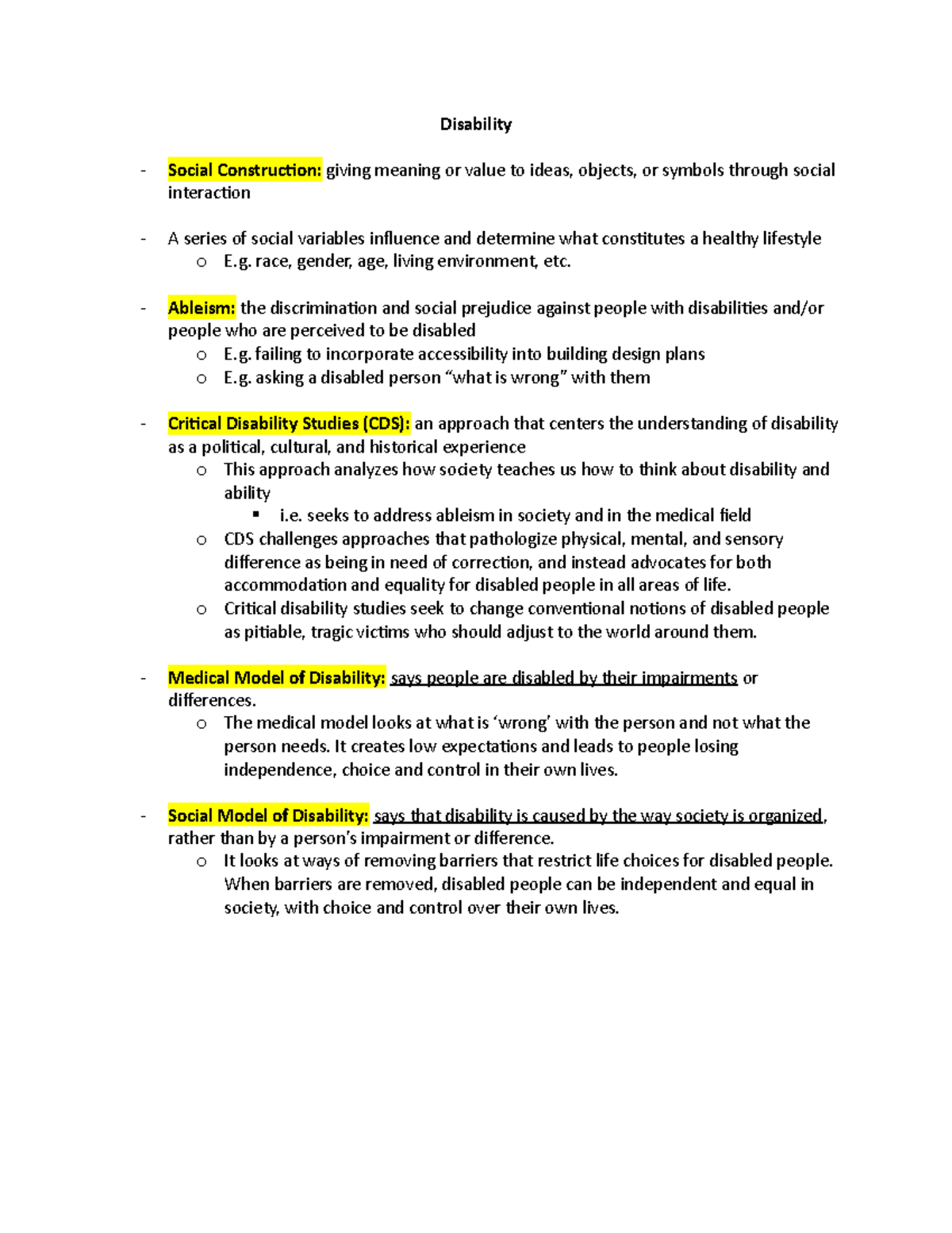 Disability notes - Disability Social Construction: giving meaning or ...