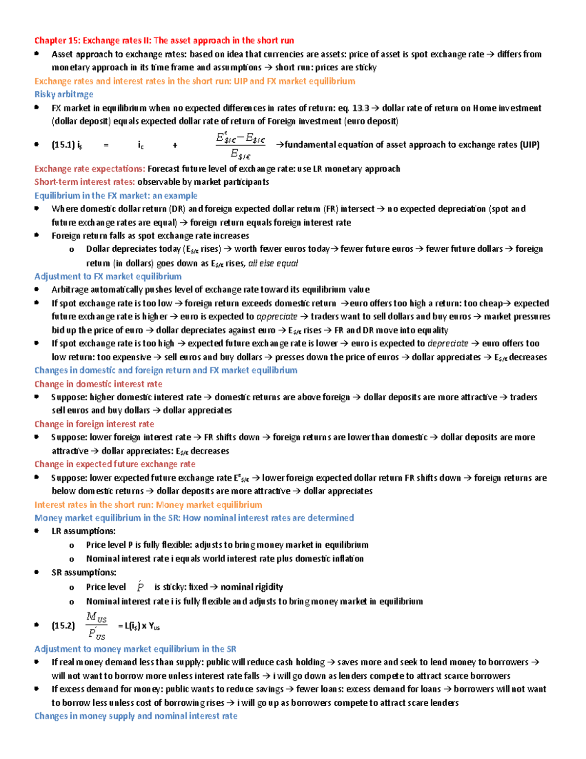 Chapter 15 - Chapter 15: Exchange rates II: The asset approach in the ...