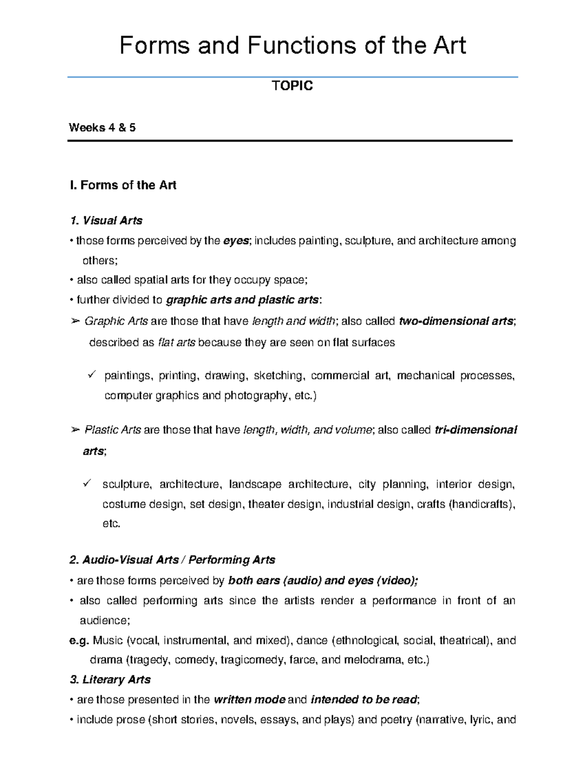 Wks 4 5 AAP 101 - art appreciation - Forms and Functions of the Art ...