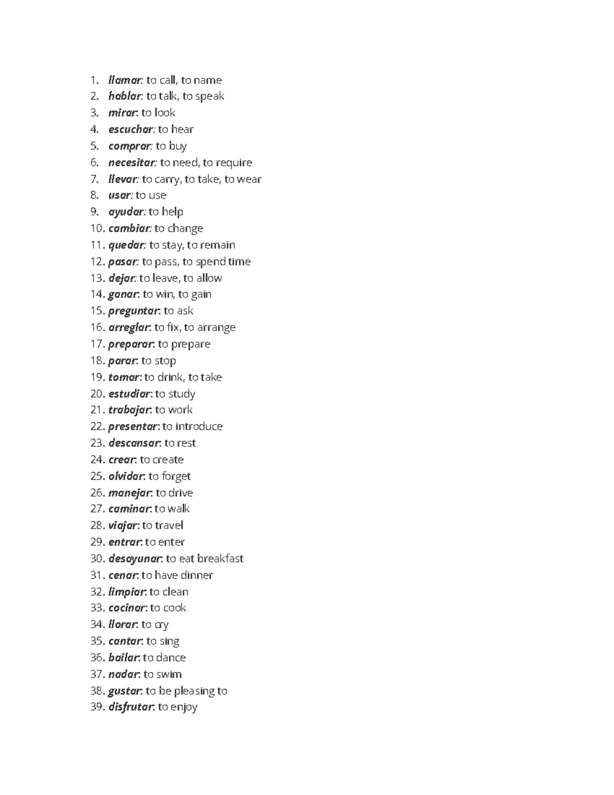 List of AR Verbs - notes - llamar: to call, to name hablar: to talk, to ...
