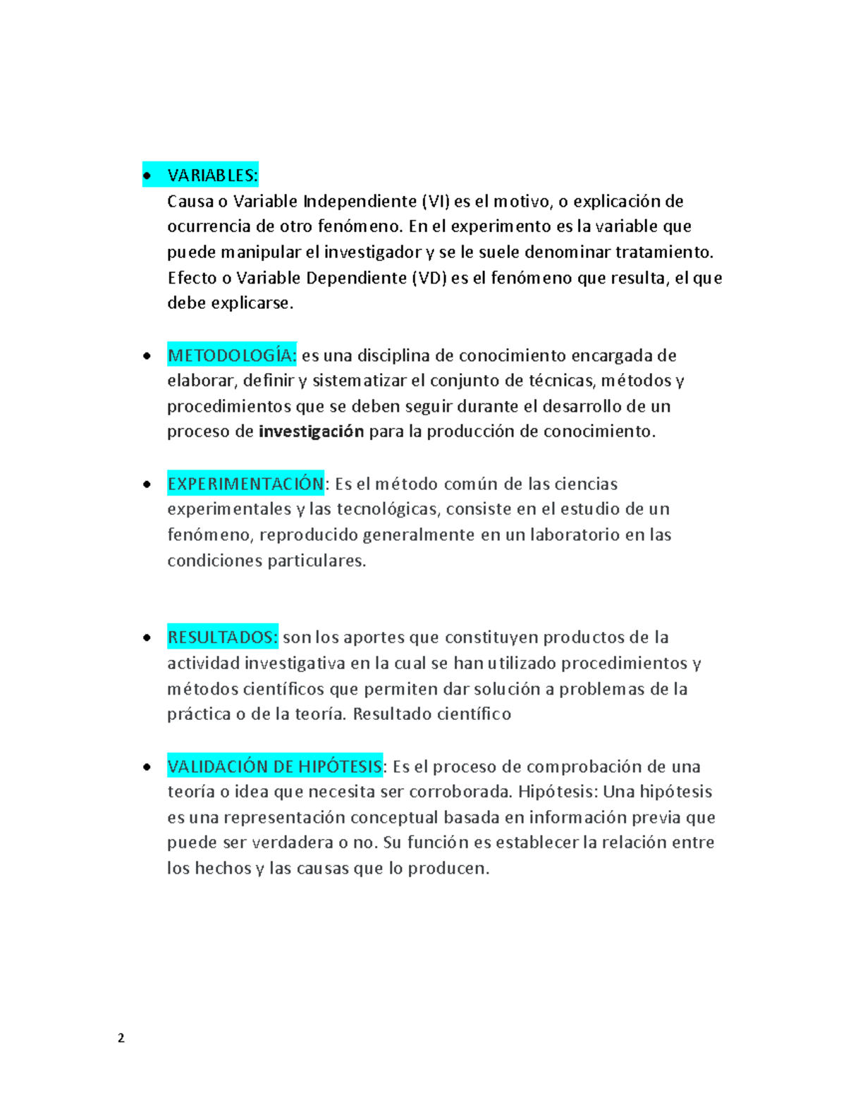 Metodo Cientifico - Apuntes 1 - 2 VARIABLES: Causa o Variable ...