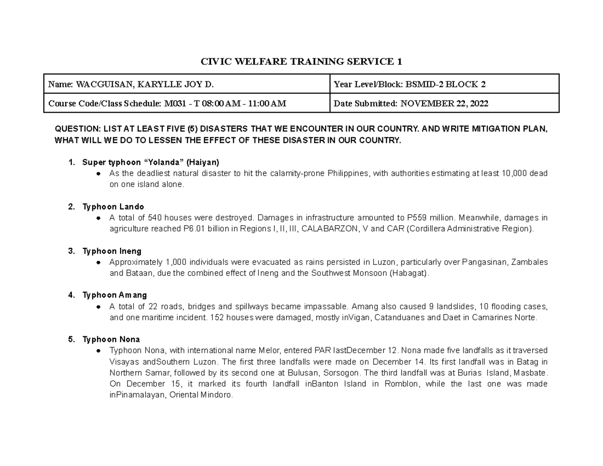 Civic Welfare Training Service 1 - CIVIC WELFARE TRAINING SERVICE 1 ...