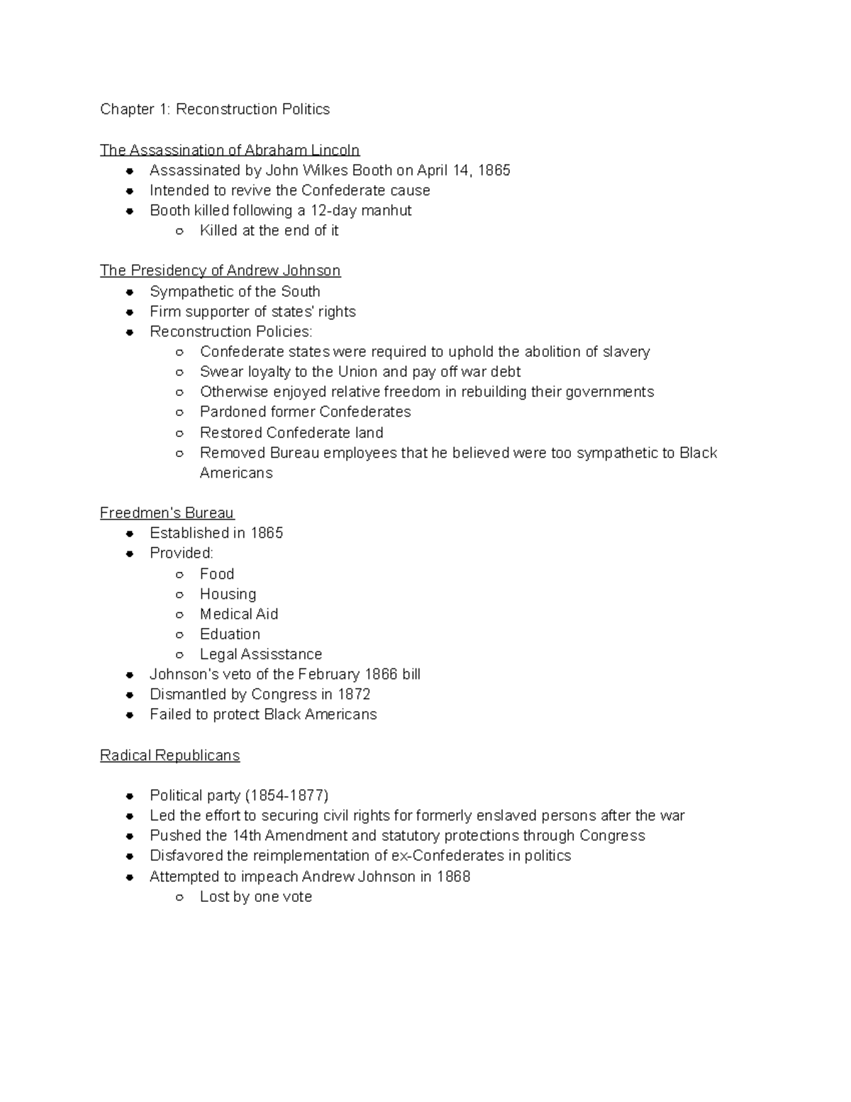 Chapter 1 Reconstruction Politics - Chapter 1: Reconstruction Politics ...