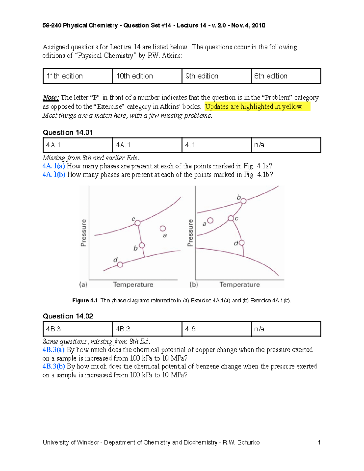 Question sets for physical chemistry - Assigned questions for Lecture ...