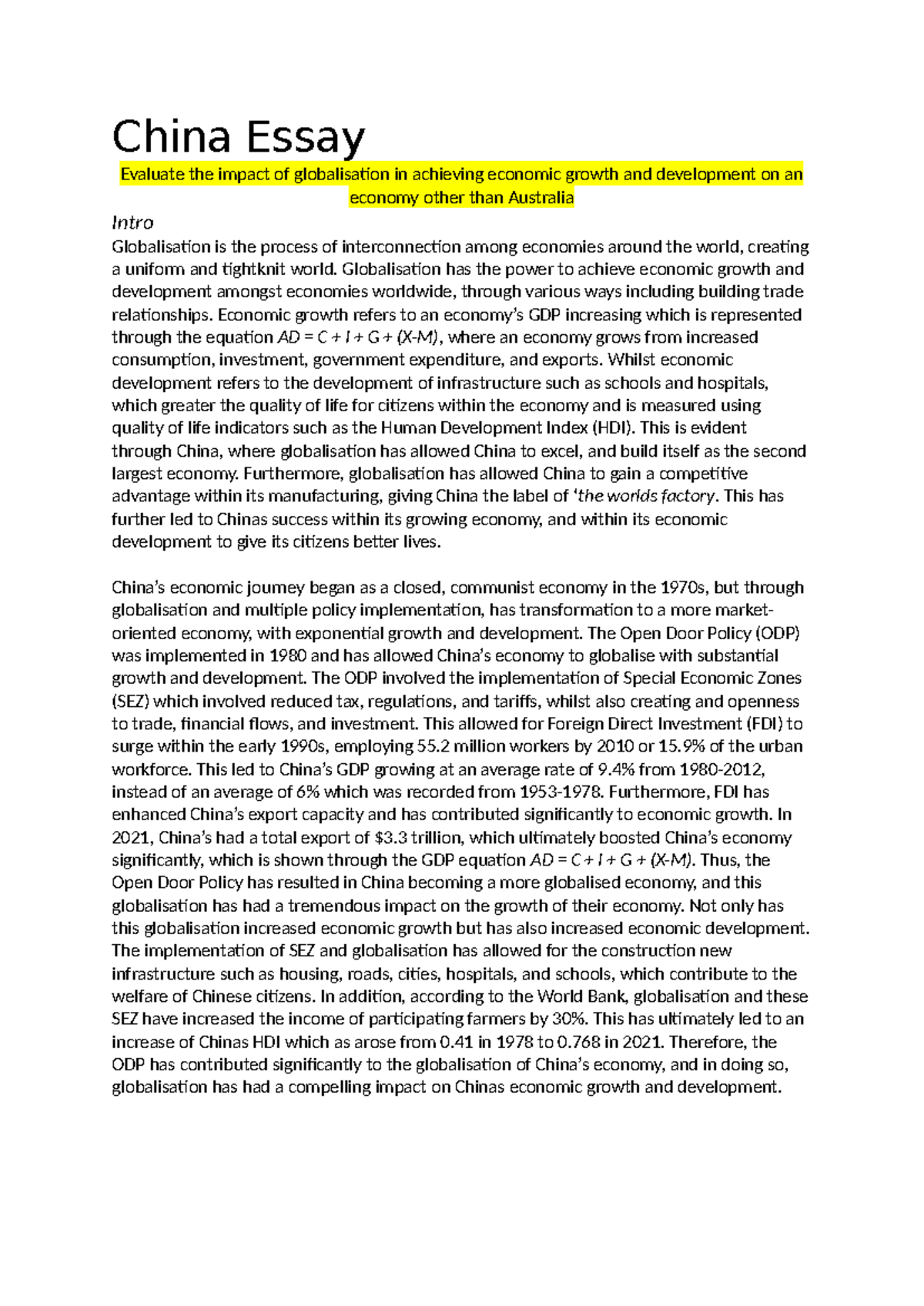 China Essay - China Essay Evaluate the impact of globalisation in ...