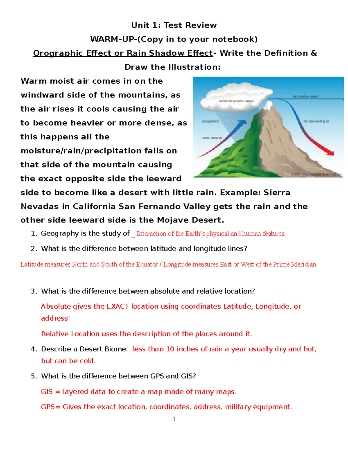 KEY Unit 1 Test Review - Unit 1: Test Review WARM-UP-(Copy in to your ...