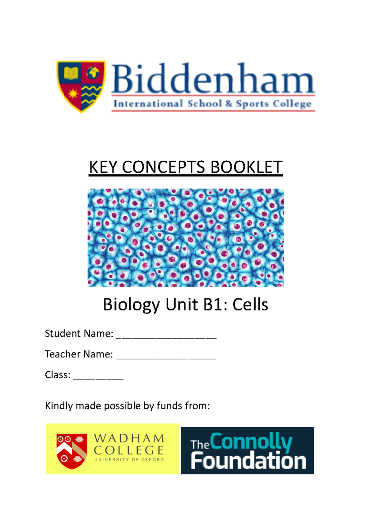 Key Concepts B1 - revision - KEY CONCEPTS BOOKLET Biology Unit B1 ...
