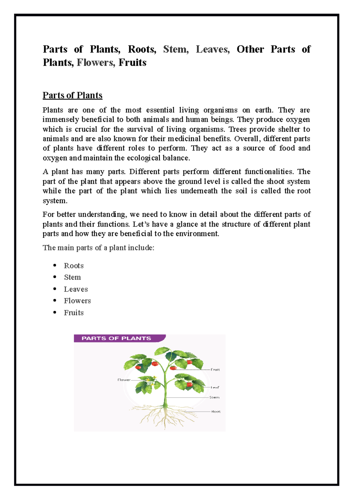 Parts Of Plants - Its a lecture notes - Parts of Plants, Roots, Stem ...