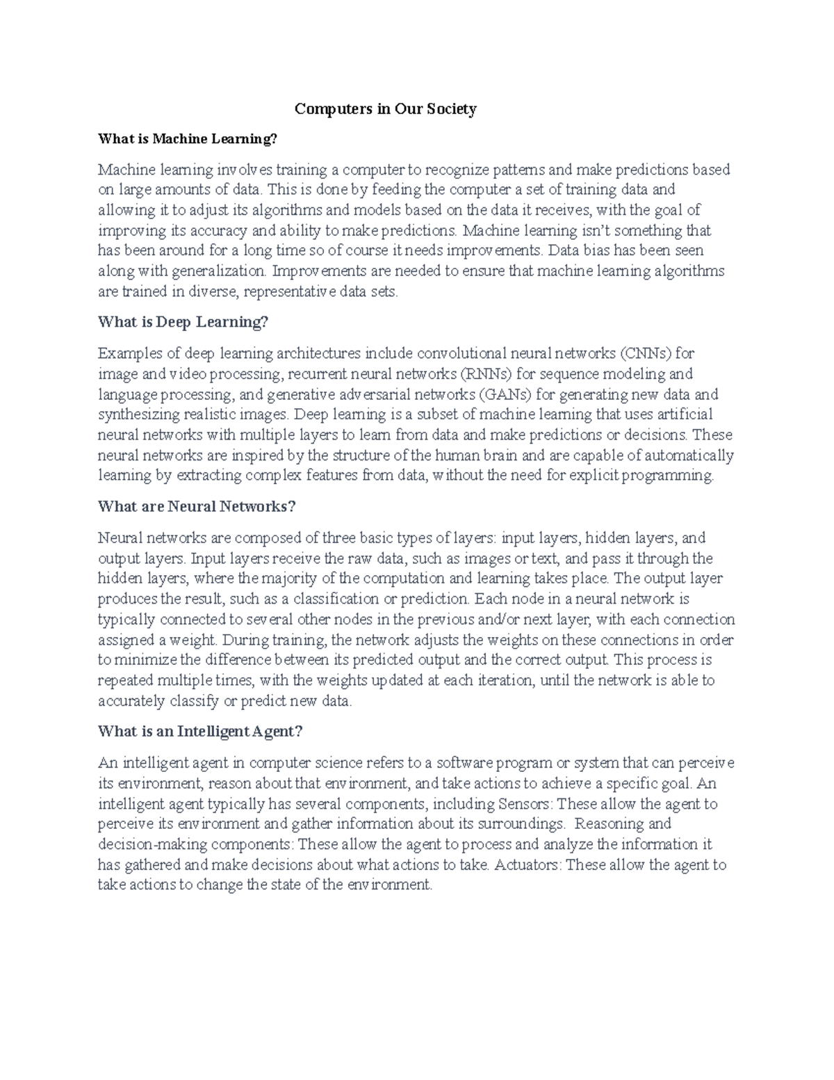 Csci Notes Ai Computers In Our Society What Is Machine Learning Machine Learning Involves