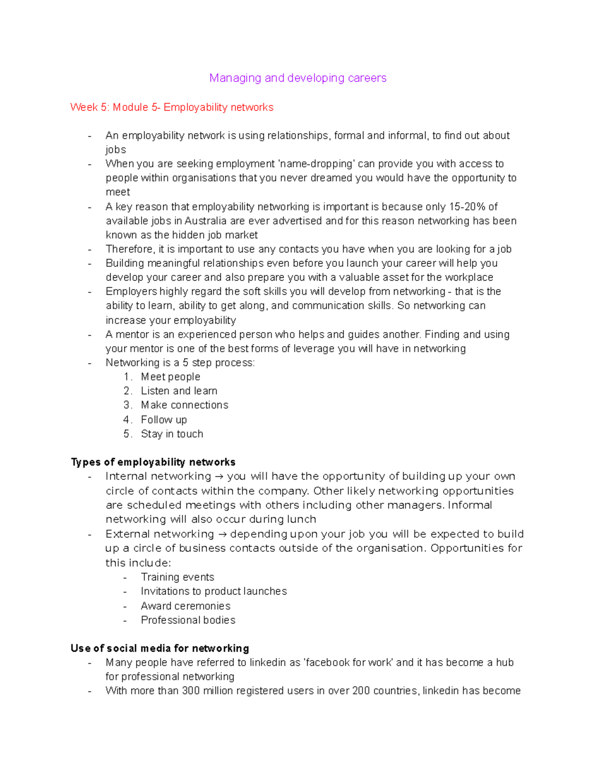 Module 5 - note - Managing and developing careers Week 5: Module 5 ...