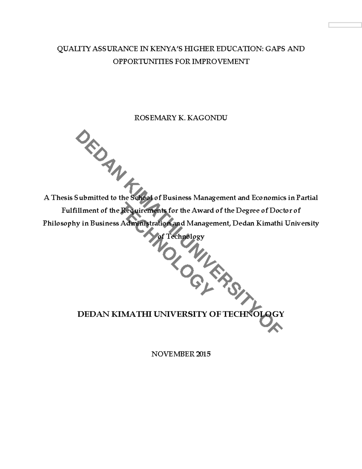 DR. Kagondu Thesis - DEDAN KIMATHI UNIVERSITY OF TECHNOLOGY QUALITY ...