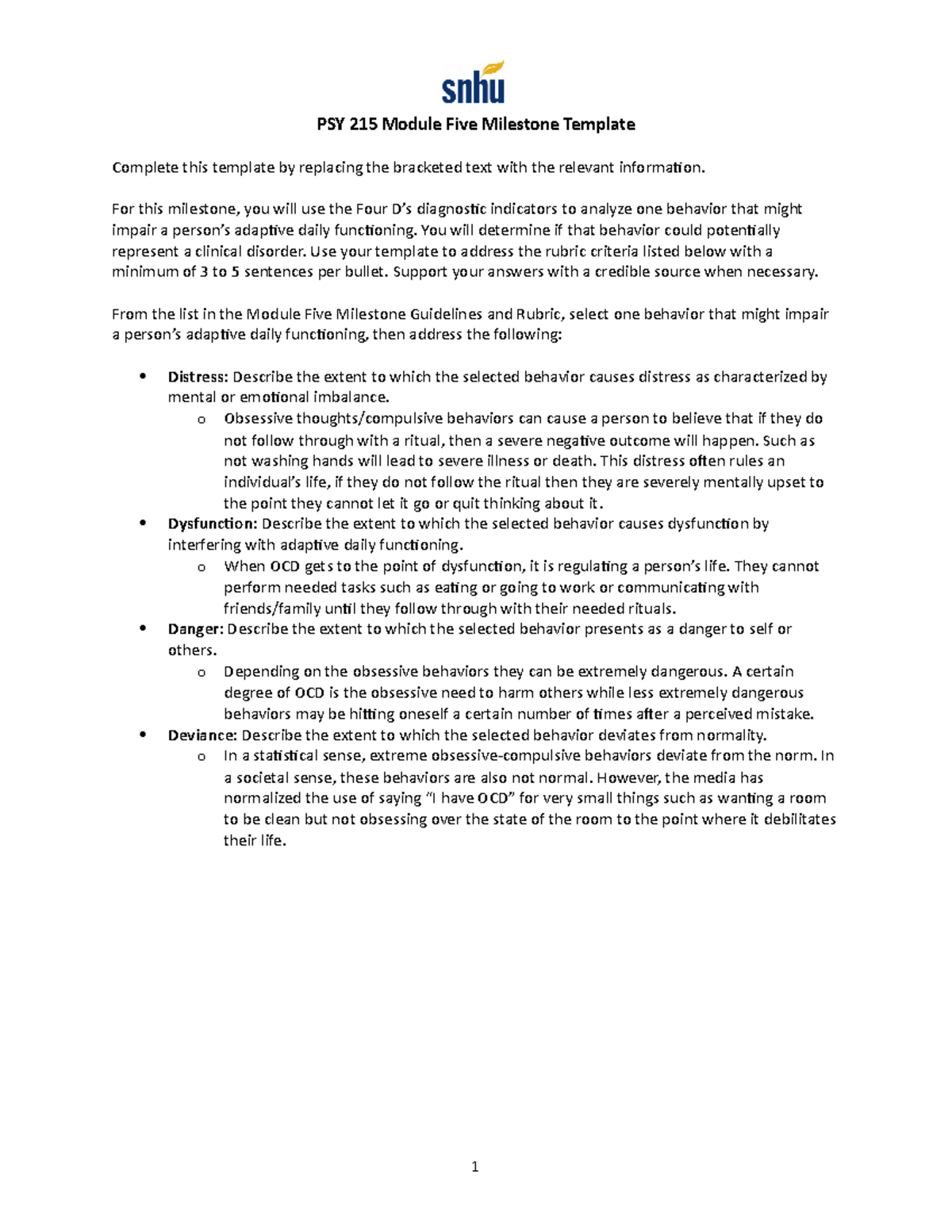 Module Five Milestone Template - PSY 215 Module Five Milestone Template Complete this template ...