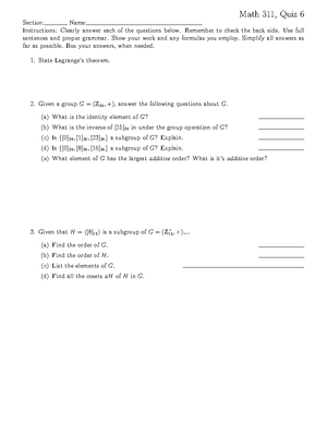 Quiz 2 - Math 311, Quiz 1 Section: Name: Instructions: Clearly answer ...