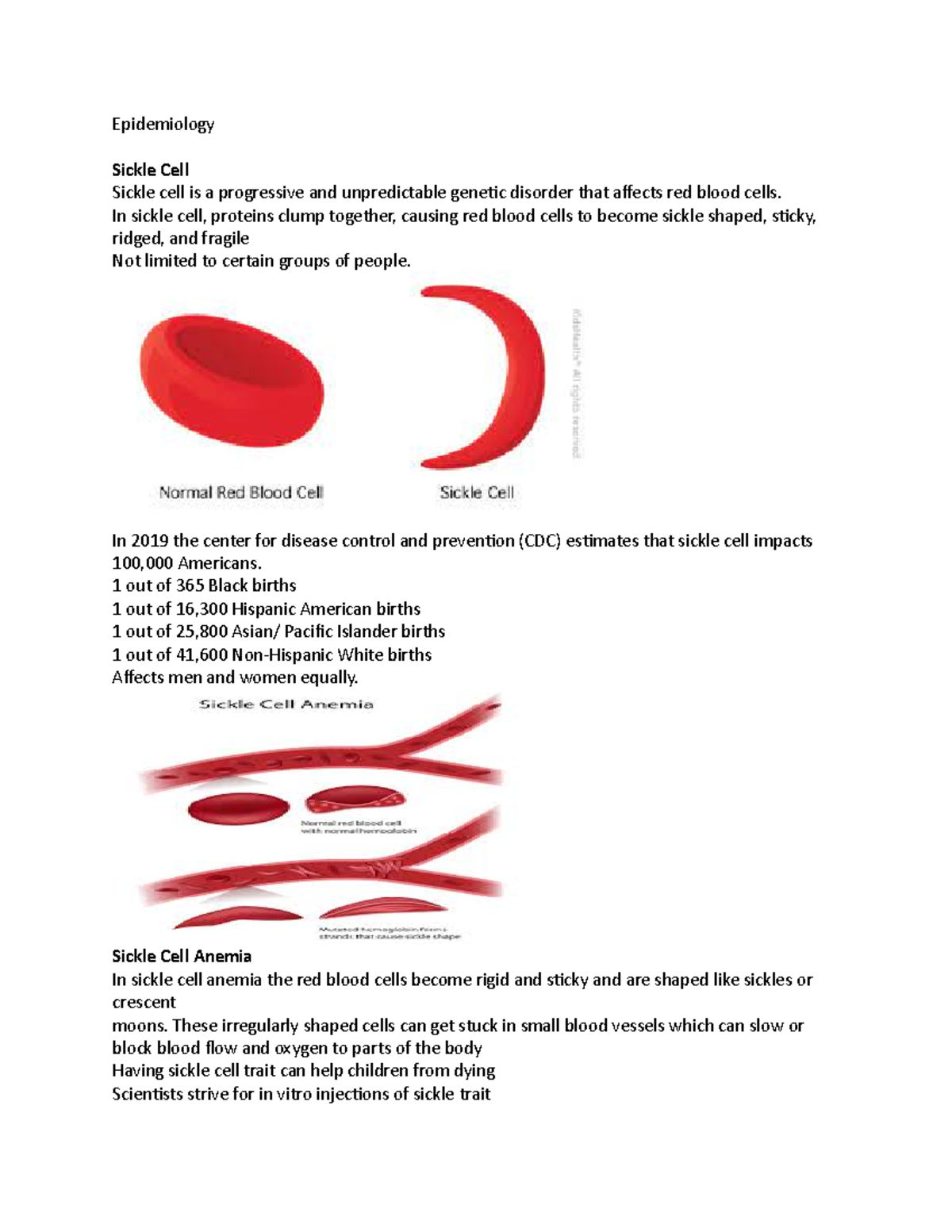 Epidemiology Class Notes - Epidemiology Sickle Cell Sickle cell is a ...
