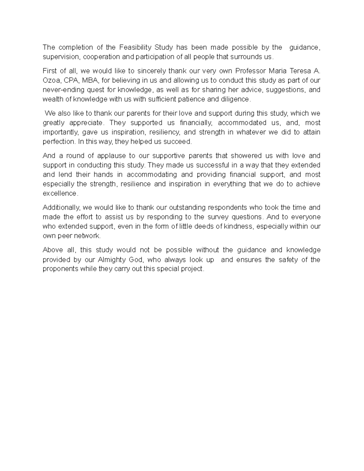 Acknowledgement - Notes - The completion of the Feasibility Study has ...