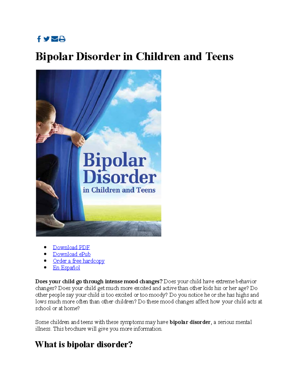 Bipolar Disorder in Children and Teens - This brochure will give you ...