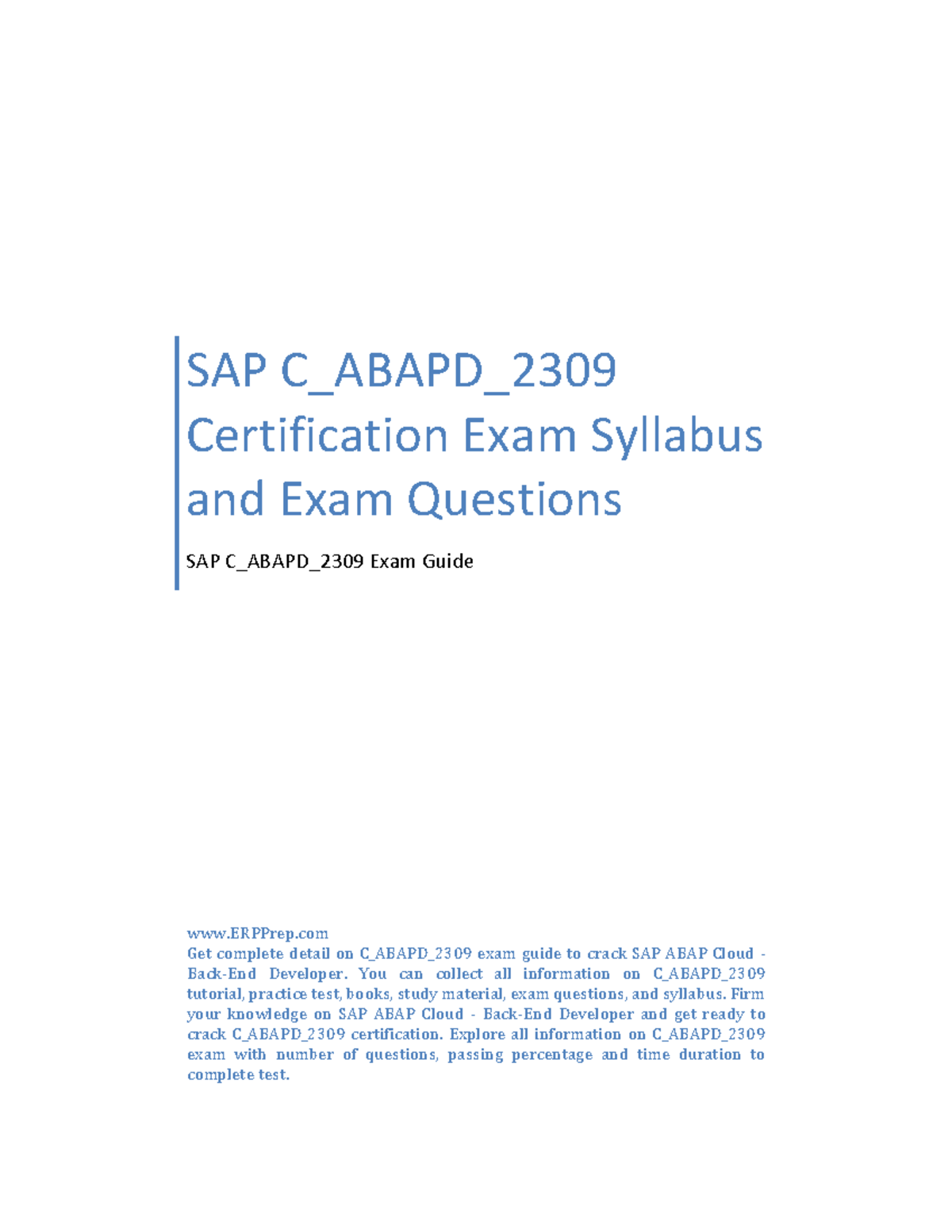 SAP C Abapd 2309 Certification Exam Syllabus and Exam Questions - SAP C_ABAPD_ Certification ...