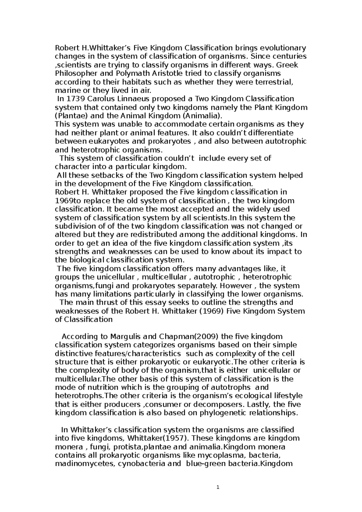 R2111961 G Robert H. Whittaker 'S FIVE Kingdom Classification ...