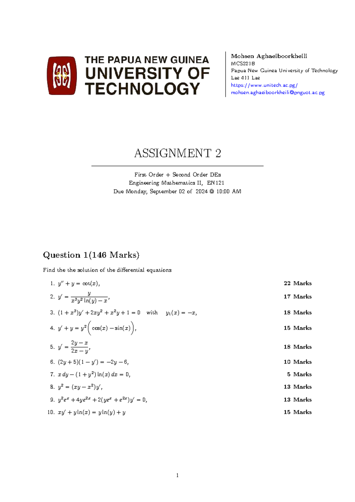 Assignment 2- EN121 2024-1 - Mohsen Aghaeiboorkheili MCS221B Papua New Guinea University of ...