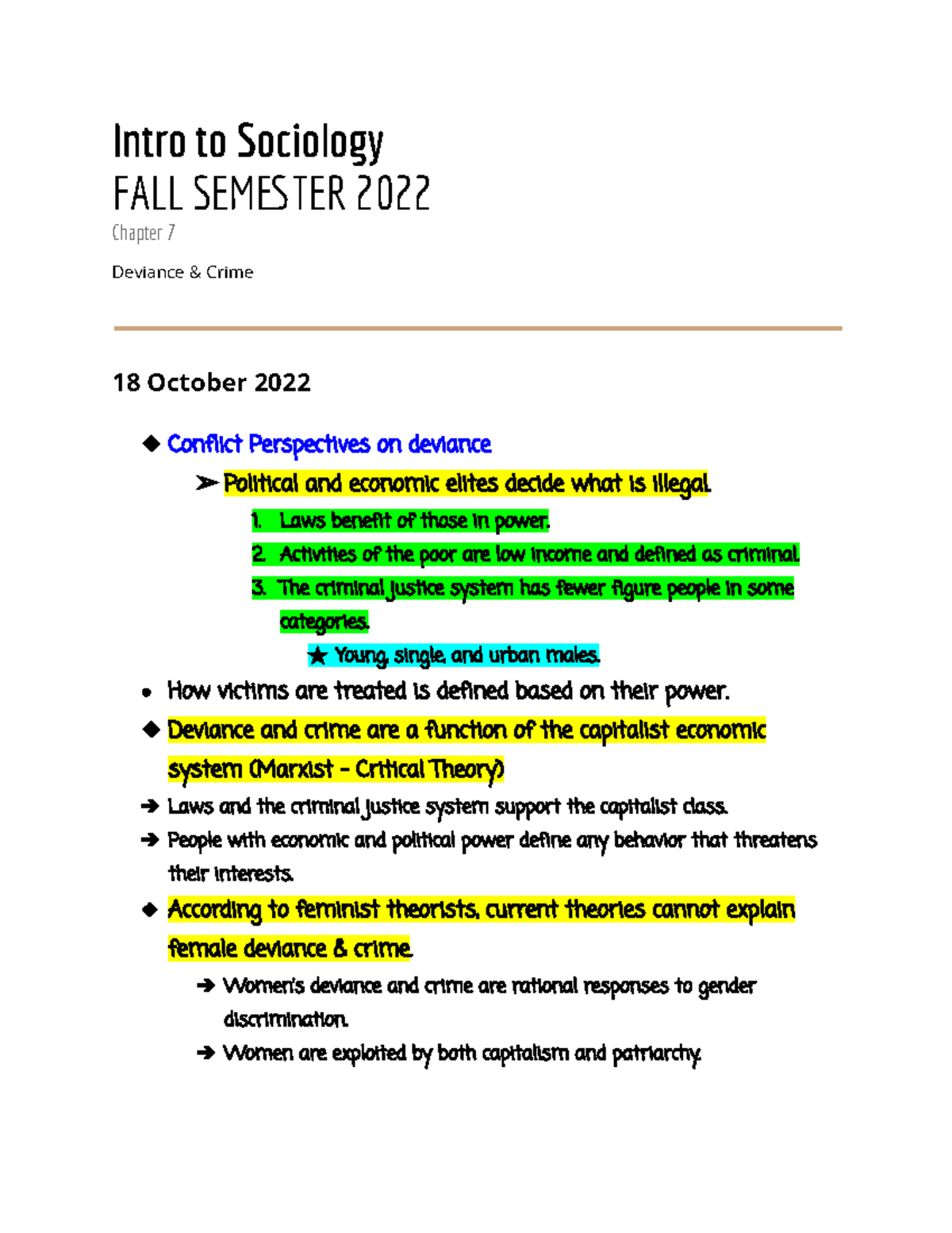 Chapter 7 Part 2 - Intro to Sociology FALL SEMTER 2022 Chapter 7 Deviance & Crime 18 October ...