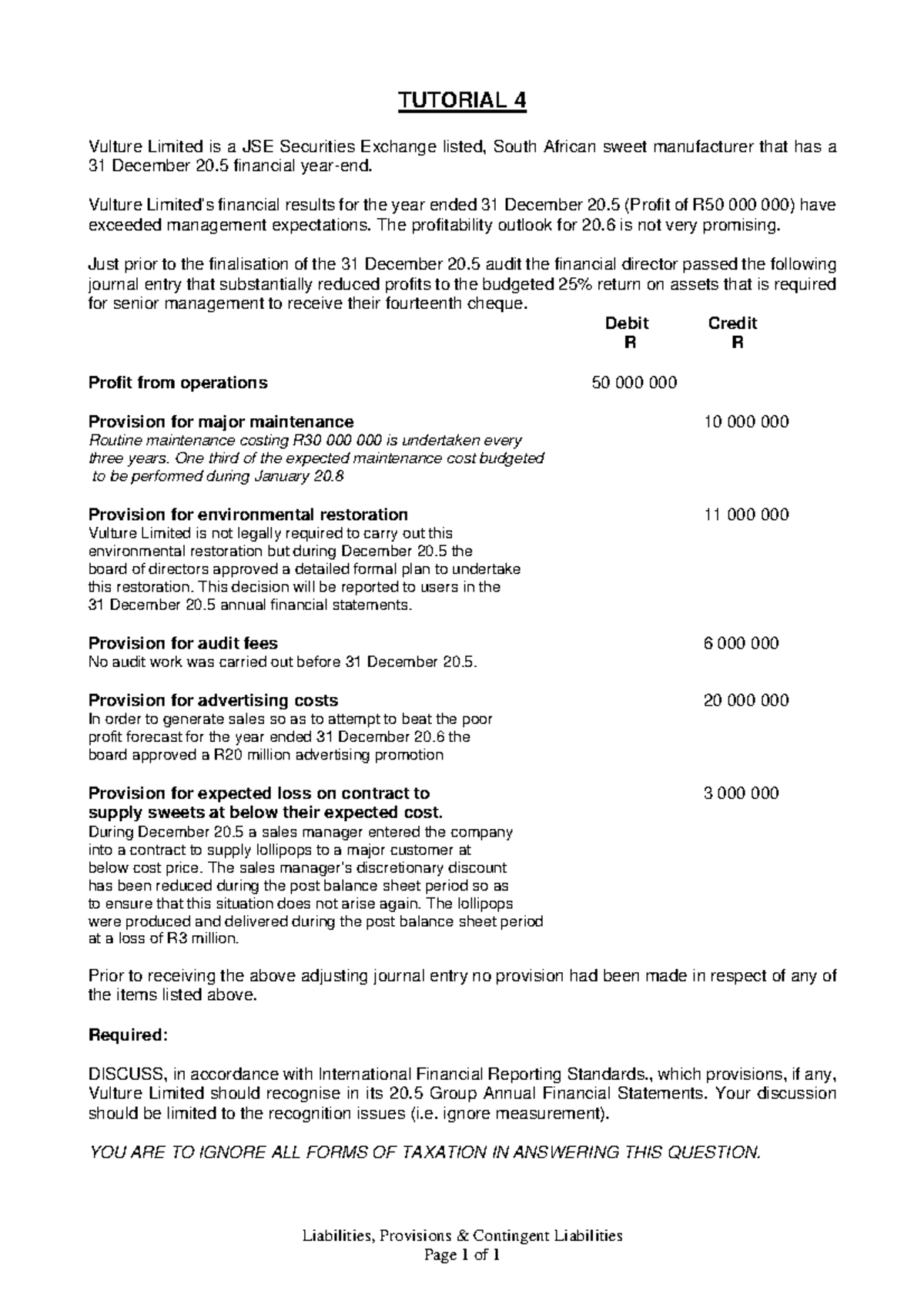 Tutorial - Liabilities 4 (Vulture Limited) - Liabilities, Provisions & Contingent Liabilities ...